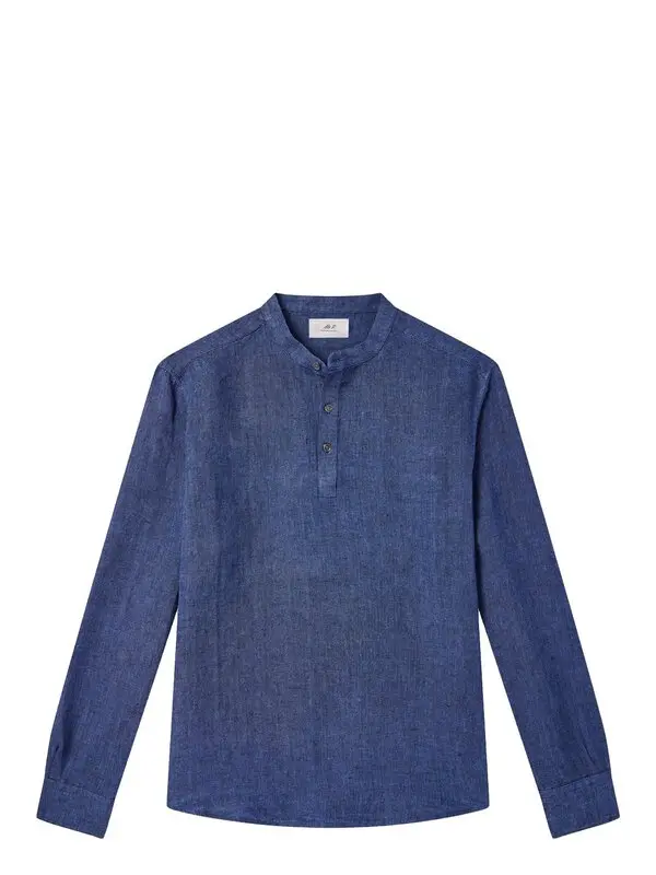 Mr P. Herringbone Linen Shirt - Blue