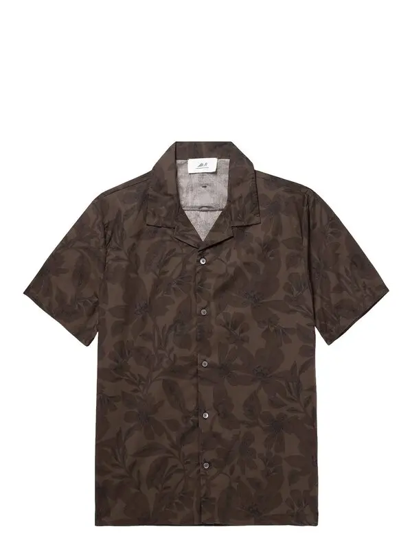 Mr P. Camp-collar Floral-print Cotton Shirt - Brown