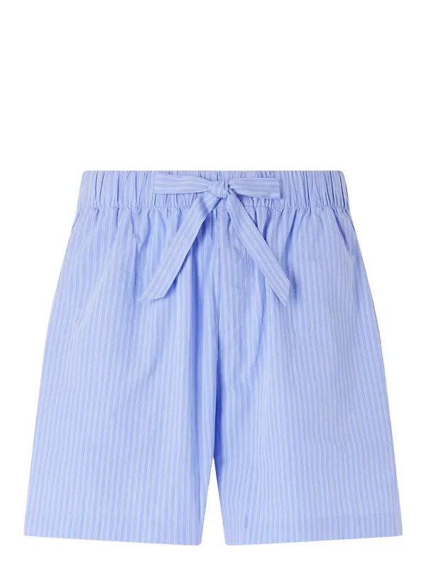 TEKLA Straight-leg Striped Organic Cotton-poplin Shorts - Blue