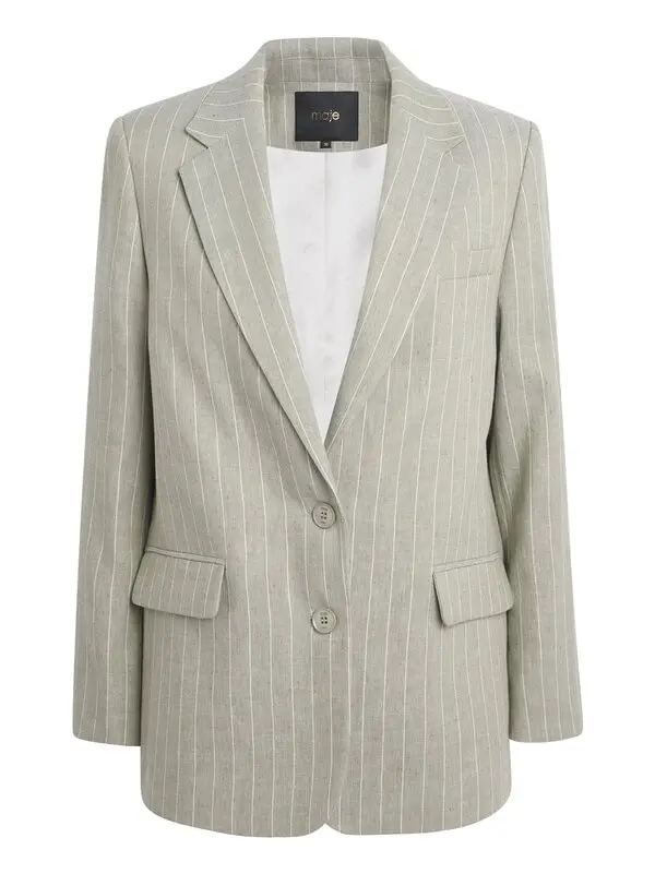 Maje Linen-blend Pinstripe Blazer - Brown