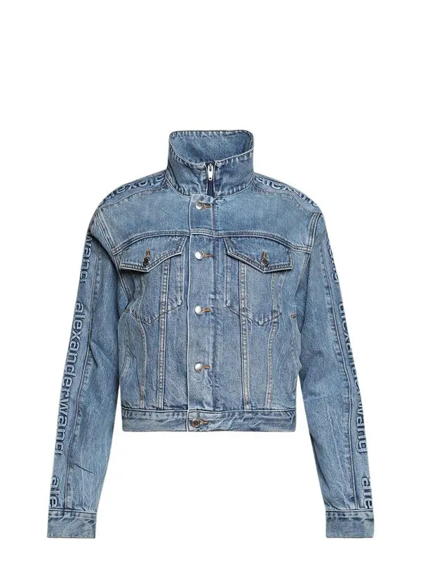 Alexander Wang Denim Track Jacket With Embossed Logo - Blue