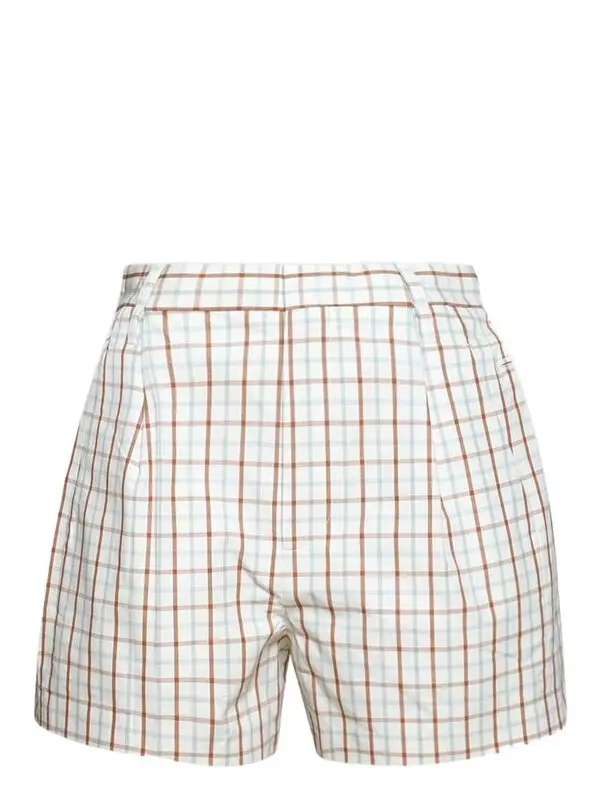 Victoria Beckham Pleated Check Patterned Shorts - White