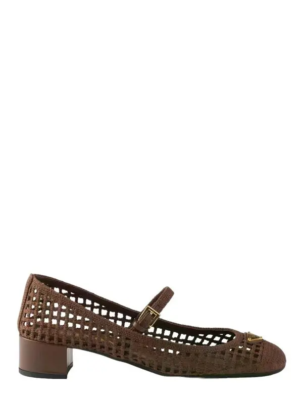 Prada Metal-buckle Crochet-effect Mary Jane Pumps - Brown