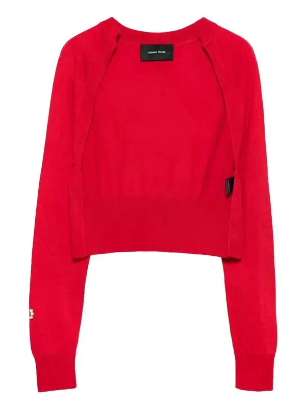 Simone Rocha Embellished Cropped Cardigan - Red