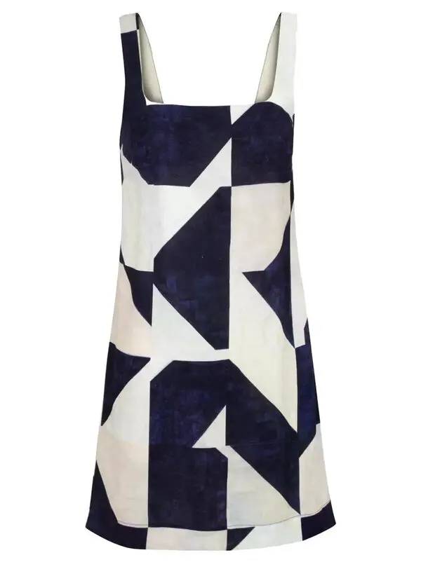 LENNY NIEMEYER Geometric Print Square-neck Mini Dress - White