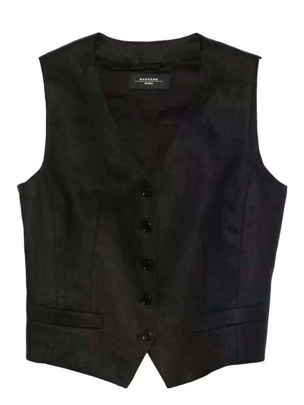 Max Mara Buttoned Linen Waistcoat - Black