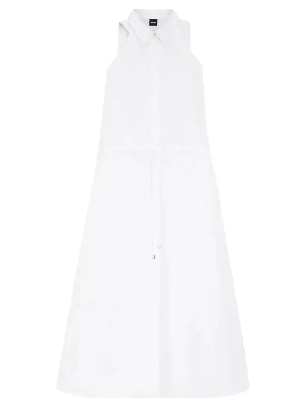 BOSS Collared Drawstring Midi Dress - White