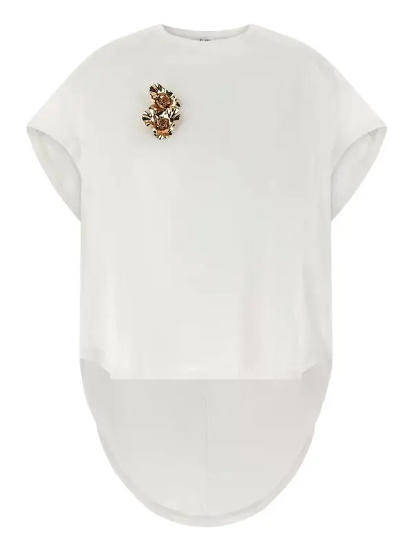 DI.LA3 PARI' Floral Brooch Crew-neck T-shirt - White