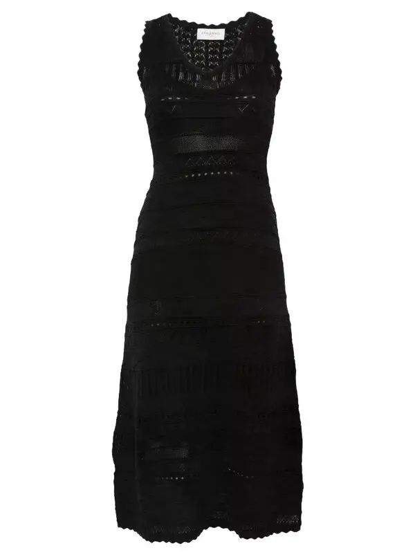 ERMANNO FIRENZE Scalloped V-neck Midi Dress - Black