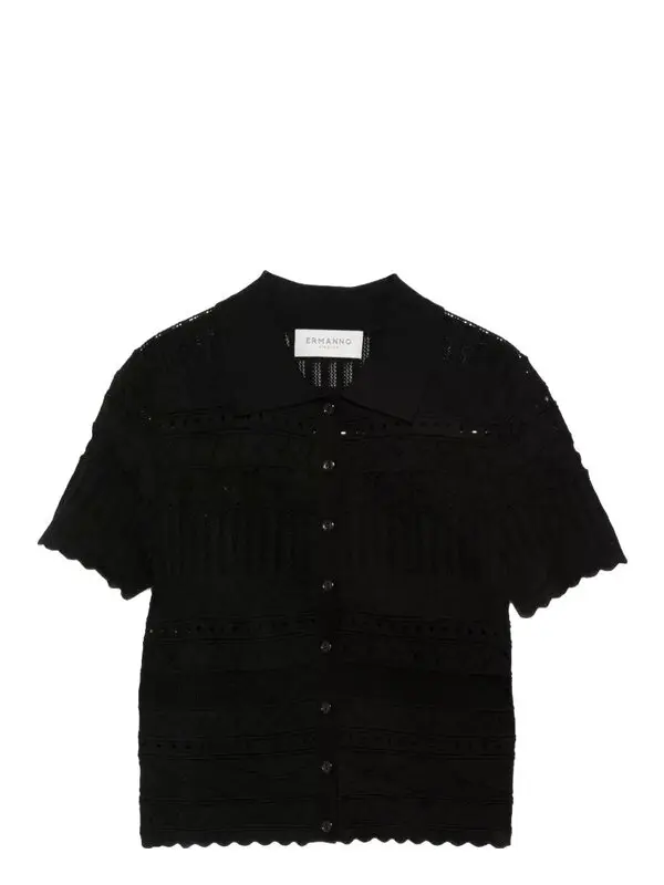 ERMANNO FIRENZE Perforated Polo Top - Black