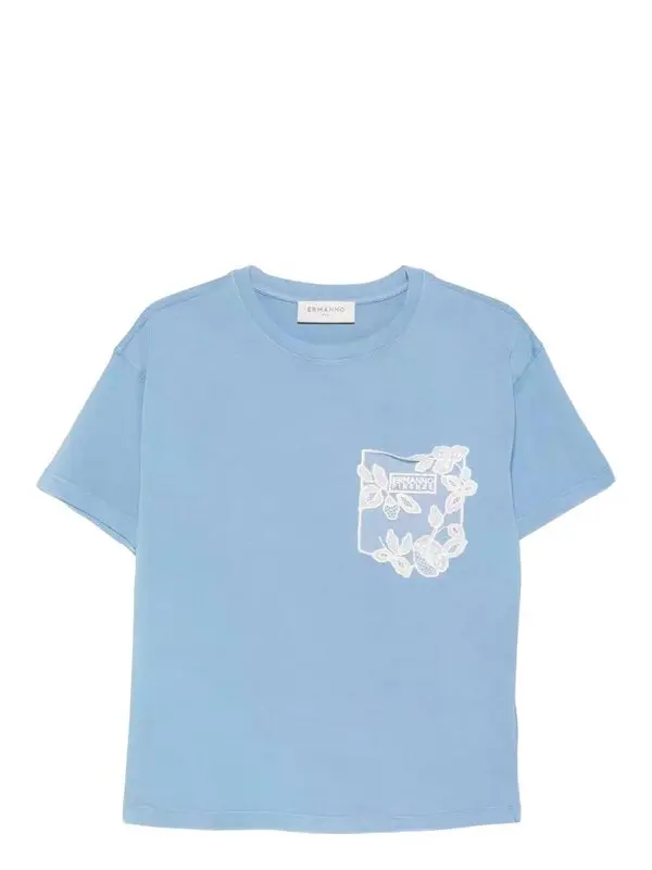 ERMANNO FIRENZE T-shirt With Floral Pocket - Blue