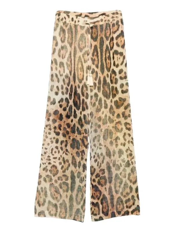 ERMANNO FIRENZE Leopard-print Trousers With Tassels - Neutrals