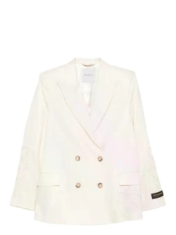 ERMANNO FIRENZE Double-breasted Embroidered Blazer - Neutrals