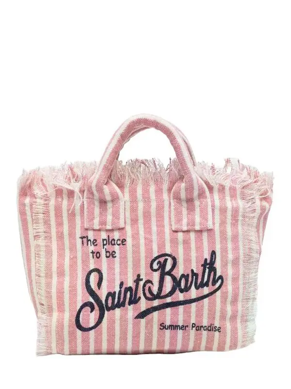 MC2 SAINT BARTH Mini Striped Fringed Tote Bag - Pink