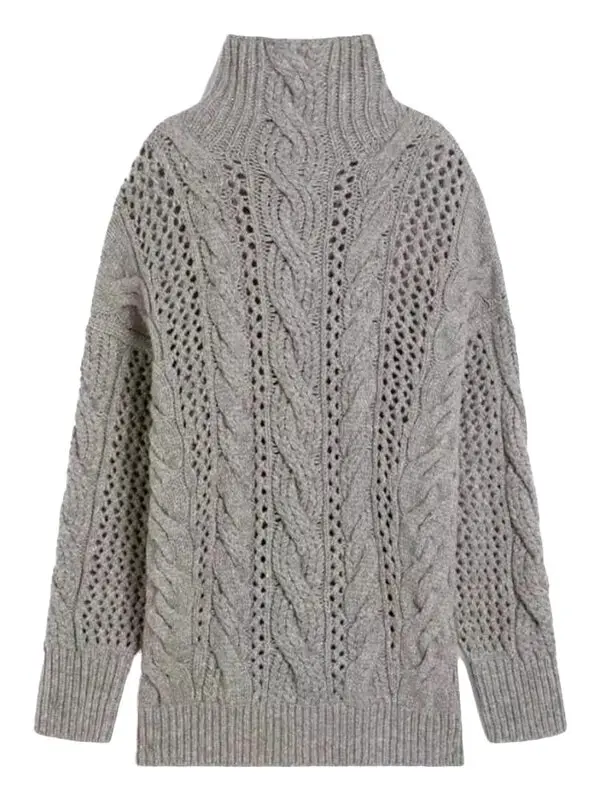 Sportmax Oversized Cable Knit Turtleneck Sweater - Grey