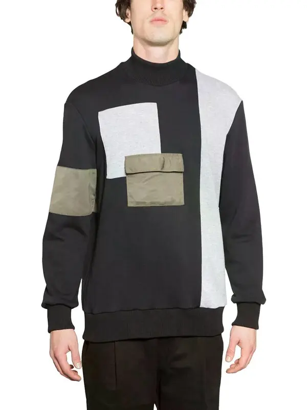 LETASCA Patchwork Stand-collar Sweatshirt - Black