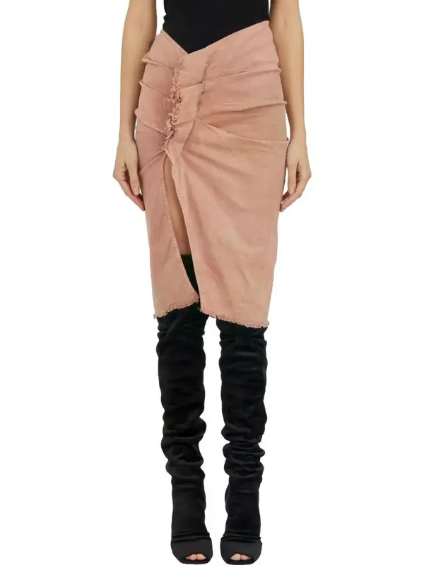 Rick Owens Ruched Denim Skirt - Pink