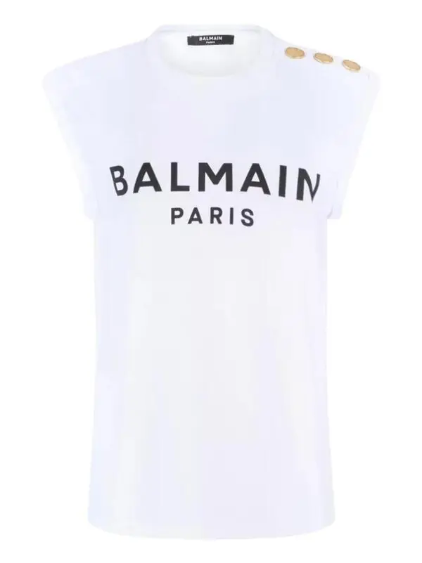 Balmain Printed Button-embellished Tank Top - White