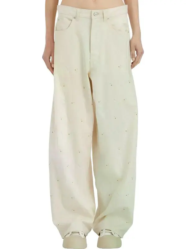 Marni Embroidered Wide-leg Jeans - Neutrals