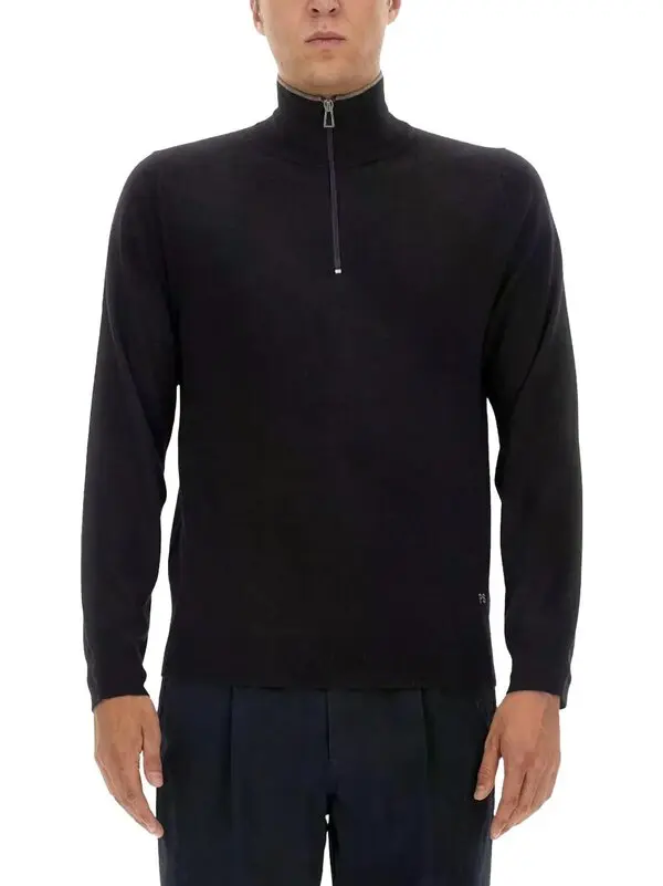 Paul Smith Logo-embroidered Half-zip Sweater - Blue