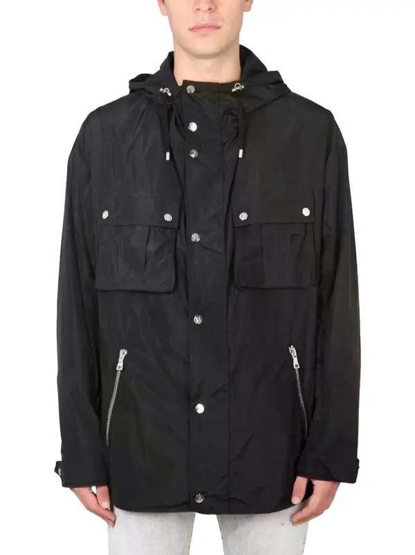 Balmain Hooded Jacket With Chest Pockets - Black