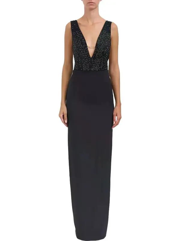 Elisabetta Franchi Embellished V-neck Maxi Dress - Black