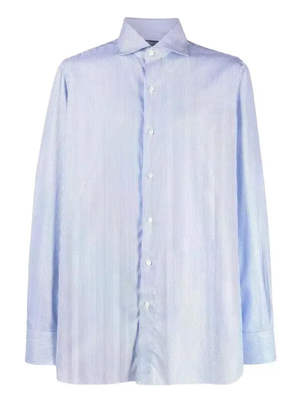 FINAMORE 1925 Striped Cotton Shirt - Blue