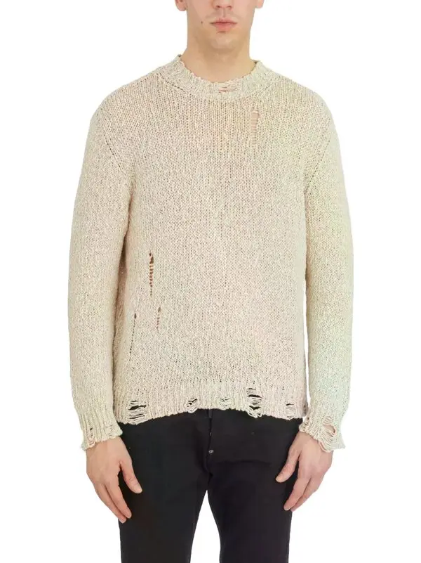 Avant Toi Destroyed Crew-neck Sweater - Neutrals
