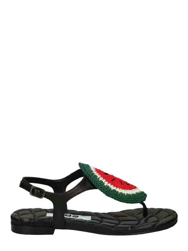 RAS Quilted Appliqué Sandals - Black