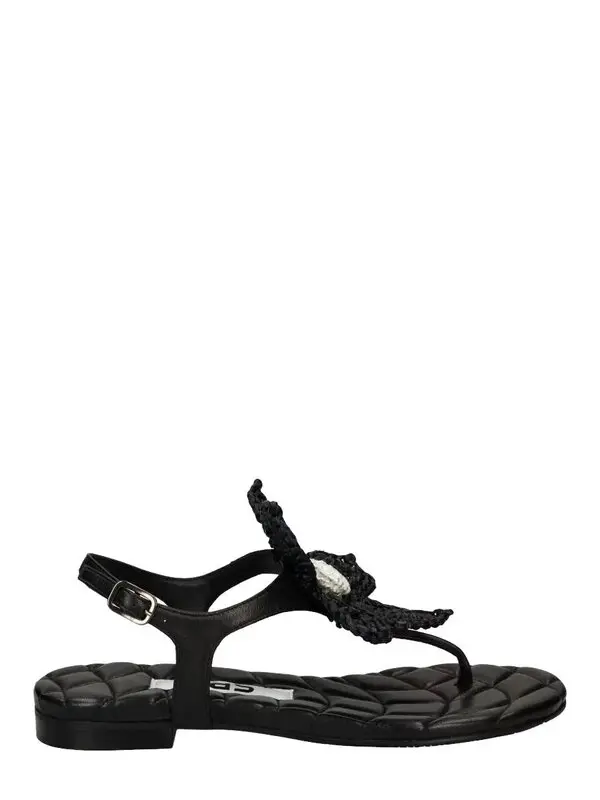 RAS Flower-embellished Thong Sandals - Black