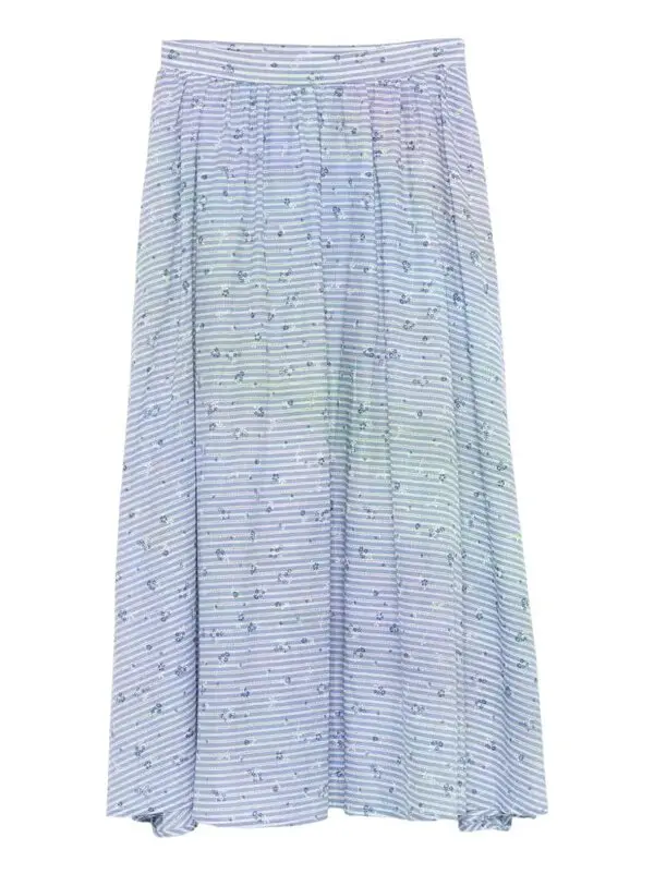 MANUEL RITZ Striped Floral Print Midi Skirt - Blue