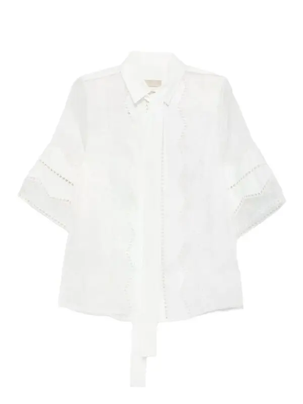 Elie Saab Neck-tie Long-sleeve Blouse - White