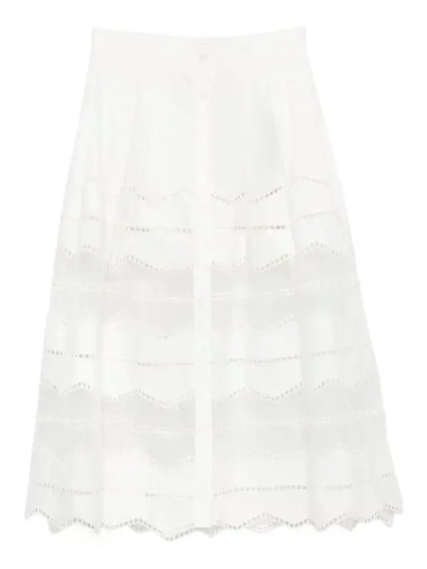 Elie Saab Broderie-anglaise Midi Skirt - White