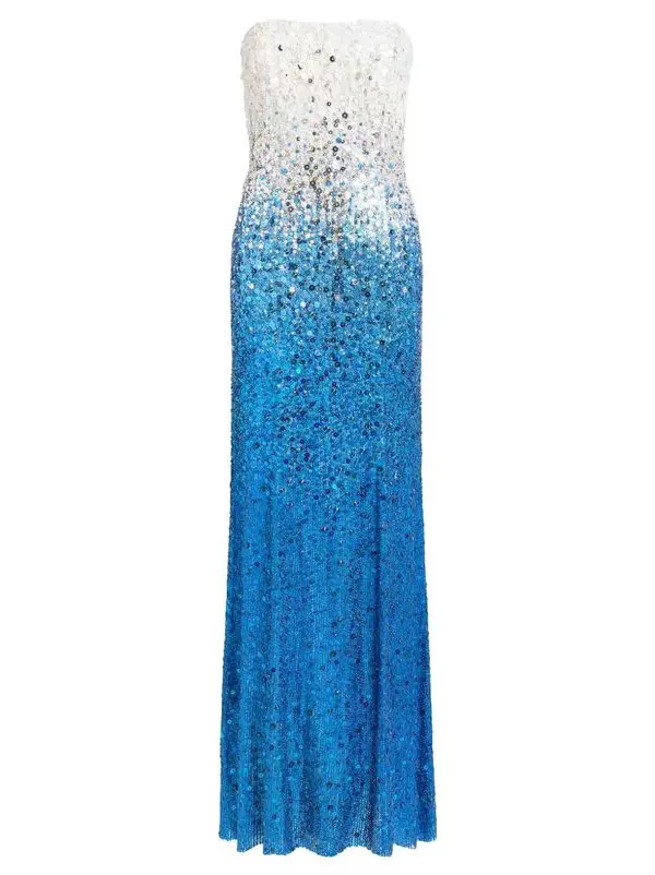 Jenny Packham Strapless Sequin Embellished Maxi Dress - Blue