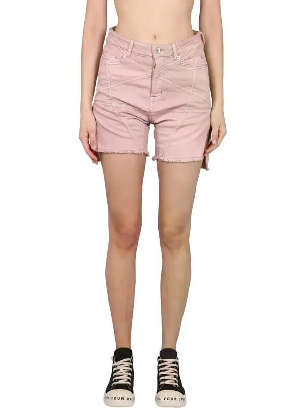 Rick Owens Frayed Denim Shorts - Pink