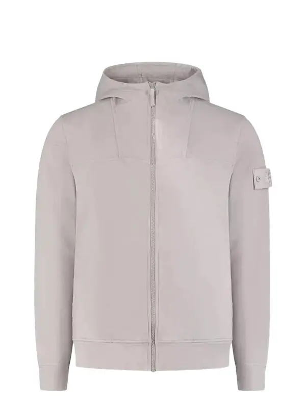 Stone Island Zip Hoodie With Patch - Grey