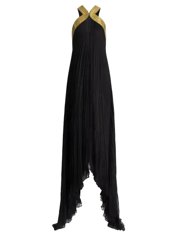 Alberta Ferretti Pleated Open-back Maxi Dress - Black