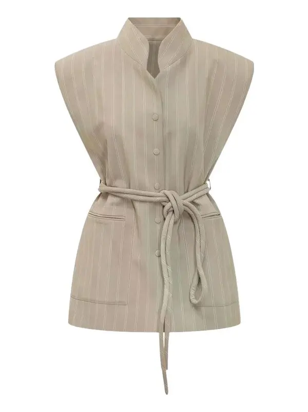 MOMS PANTS Striped Belted Jacket - Neutrals