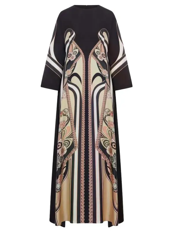 La DoubleJ Crew-neck Printed Silk Dress - Black