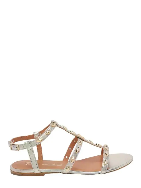 VIA ROMA 15 Leather Flat Sandals - Silver