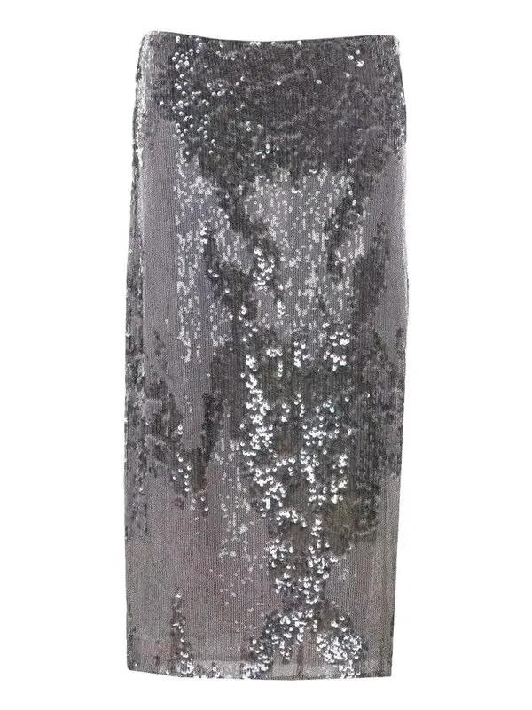 Patrizia Pepe Sequined Midi Skirt - Silver
