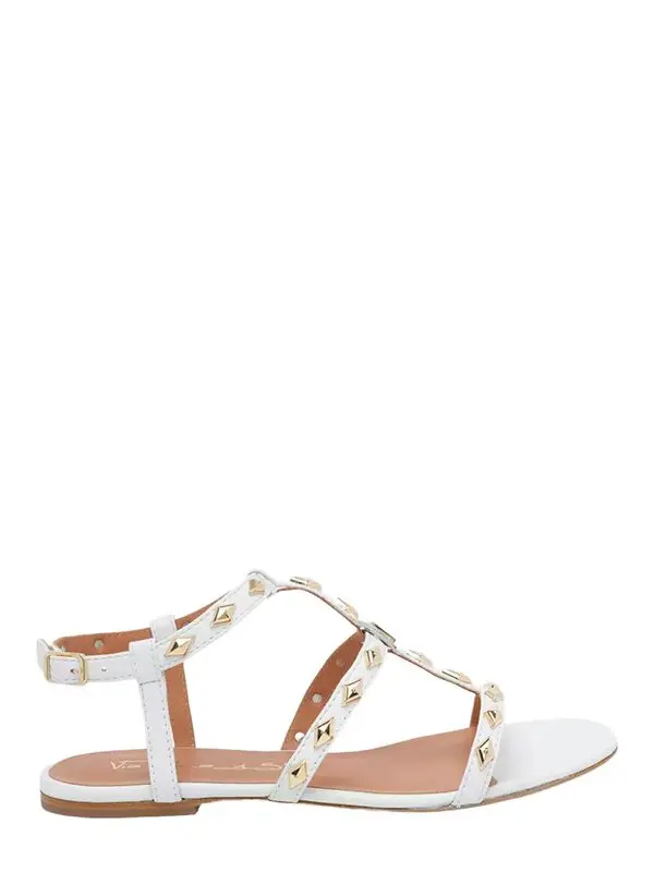 VIA ROMA 15 Stud-embellished Buckled Sandals - White