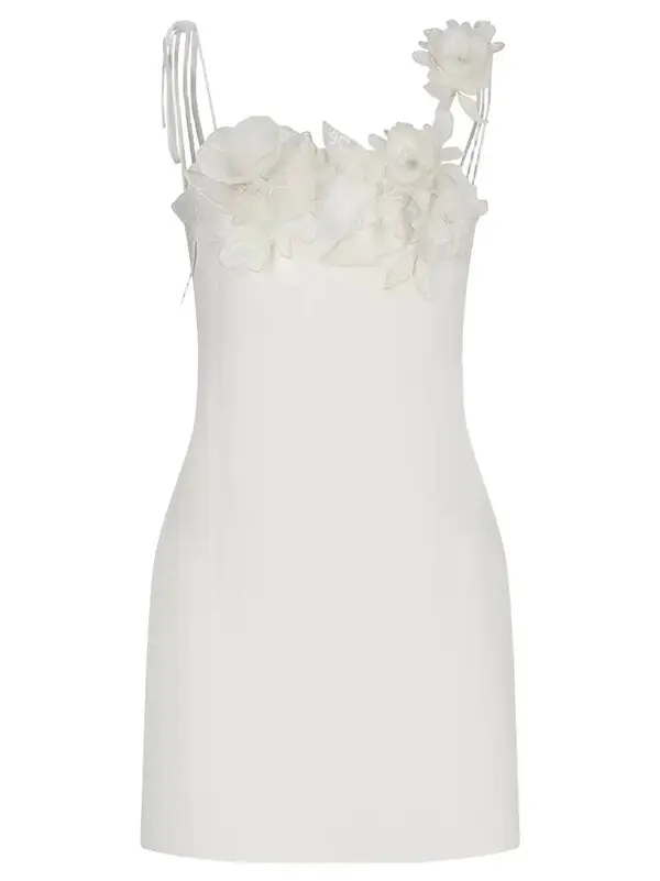 David Koma Flower-embroidered Mini Dress - Neutrals