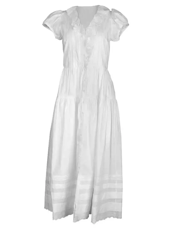 DÔEN Eliette Ruffle-trim Midi Dress - White