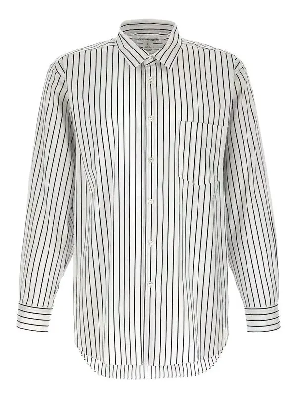 Comme Des Garçons Striped Patch-pocket Shirt - White