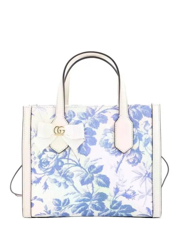 Gucci Gg Ribbon Printed Linen Small Tote Bag - Multicolour