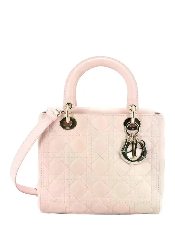 Dior Lady Nm Medium Satchel Cannage Quilt Lambskin - Pink