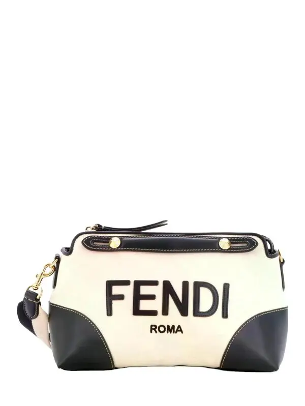 Fendi Logo The Way Canvas And Leather Medium Satchel - Black