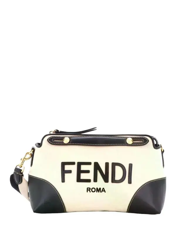 Fendi Logo The Way Canvas And Leather Medium Satchel - Black