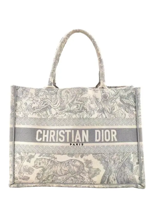Dior Book Embroidered Canvas Medium Tote - Grey